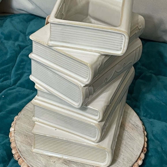 Accents | White Ceramic Book Stack Vase Viral Htf | Poshmark